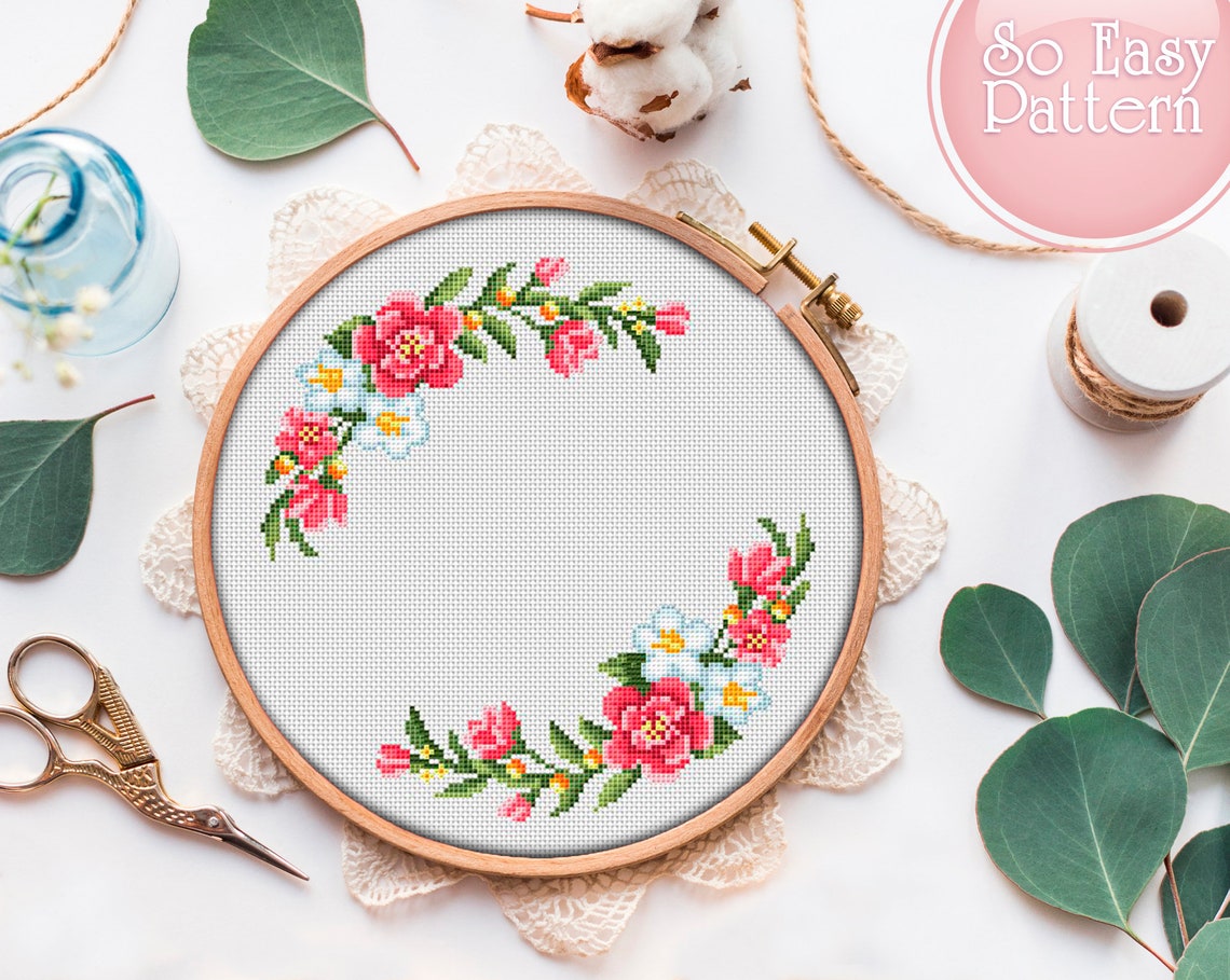 Floral Wreath Cross Stitch Pattern PDF Flower Cross Stitch - Etsy