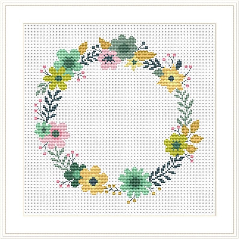 Floral Wreath Cross Stitch Pattern Modern Xstitch Chart - Etsy