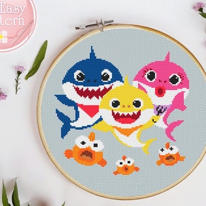 Family Shark Cross Stitch PDF Pattern Cross Stitch Baby Shark Modern ...