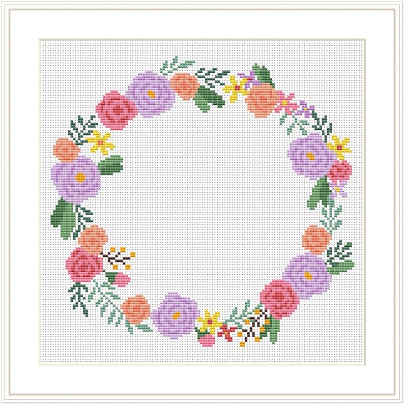 Floral Wreath cross stitch pattern Flower cross stitch | Etsy