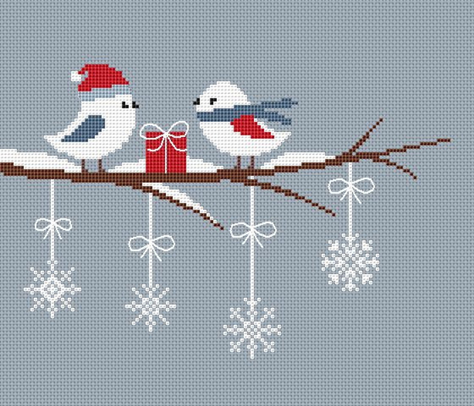 Winter Birds Cross Stitch PDF Christmas Modern Cross Stitch | Etsy