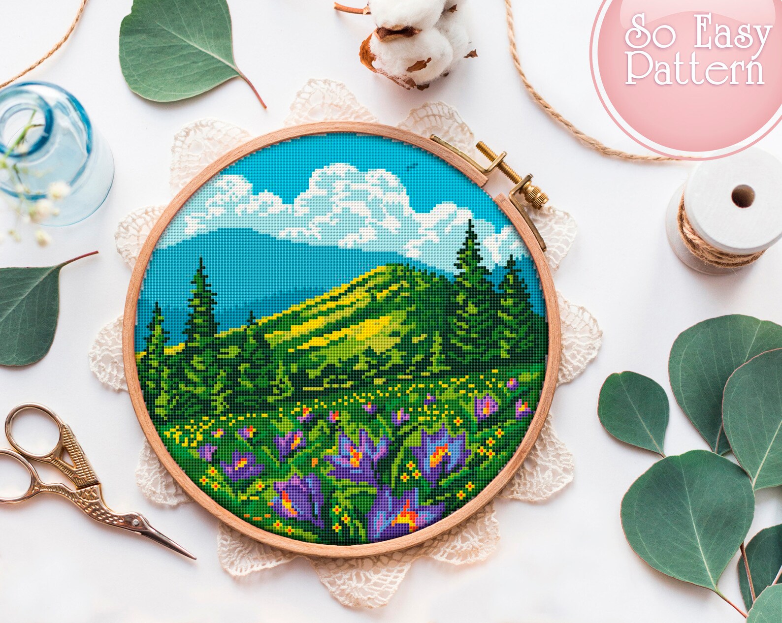 Landscape Modern Cross Stitch Pattern Nature Cross Stitch Mountain ...