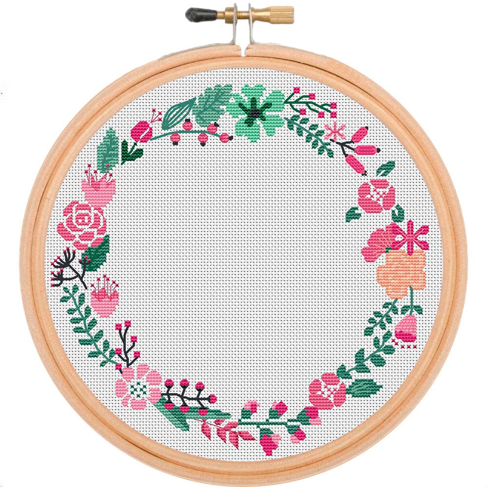 Floral Wreath Cross Stitch Pattern PDF Flower Cross Stitch | Etsy