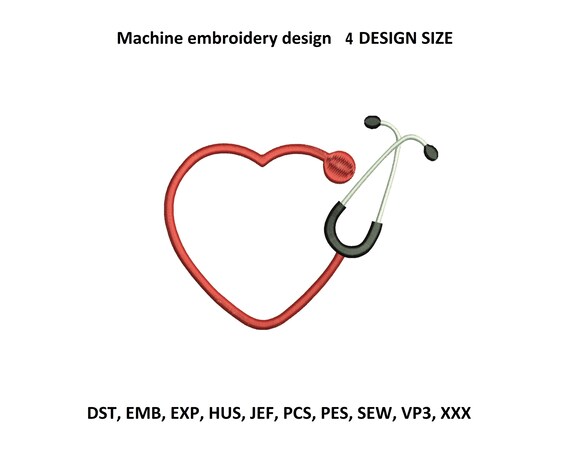 Heart Stethoscope Embroidery Design Nurse Fill Embroidery | Etsy