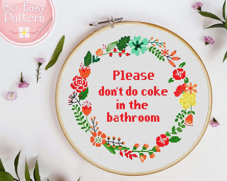 Don't Do Coke in the Bathroom Subversive Cross Stitch | Etsy