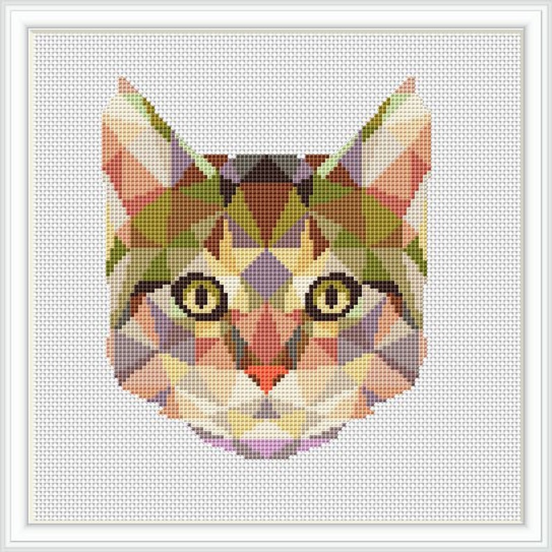 Geometric Cross Stitch Pattern, Cat Cross Stitch, Animal Cross Stitch ...