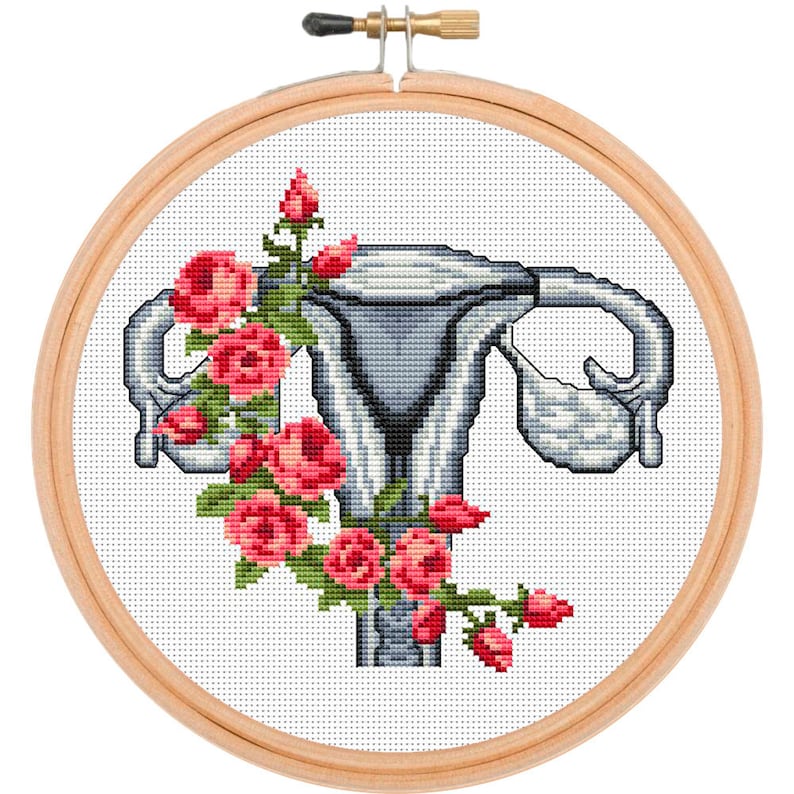 Uterus Cross Stitch Pattern Floral Anatomical Cross Stitch Modern Cross ...
