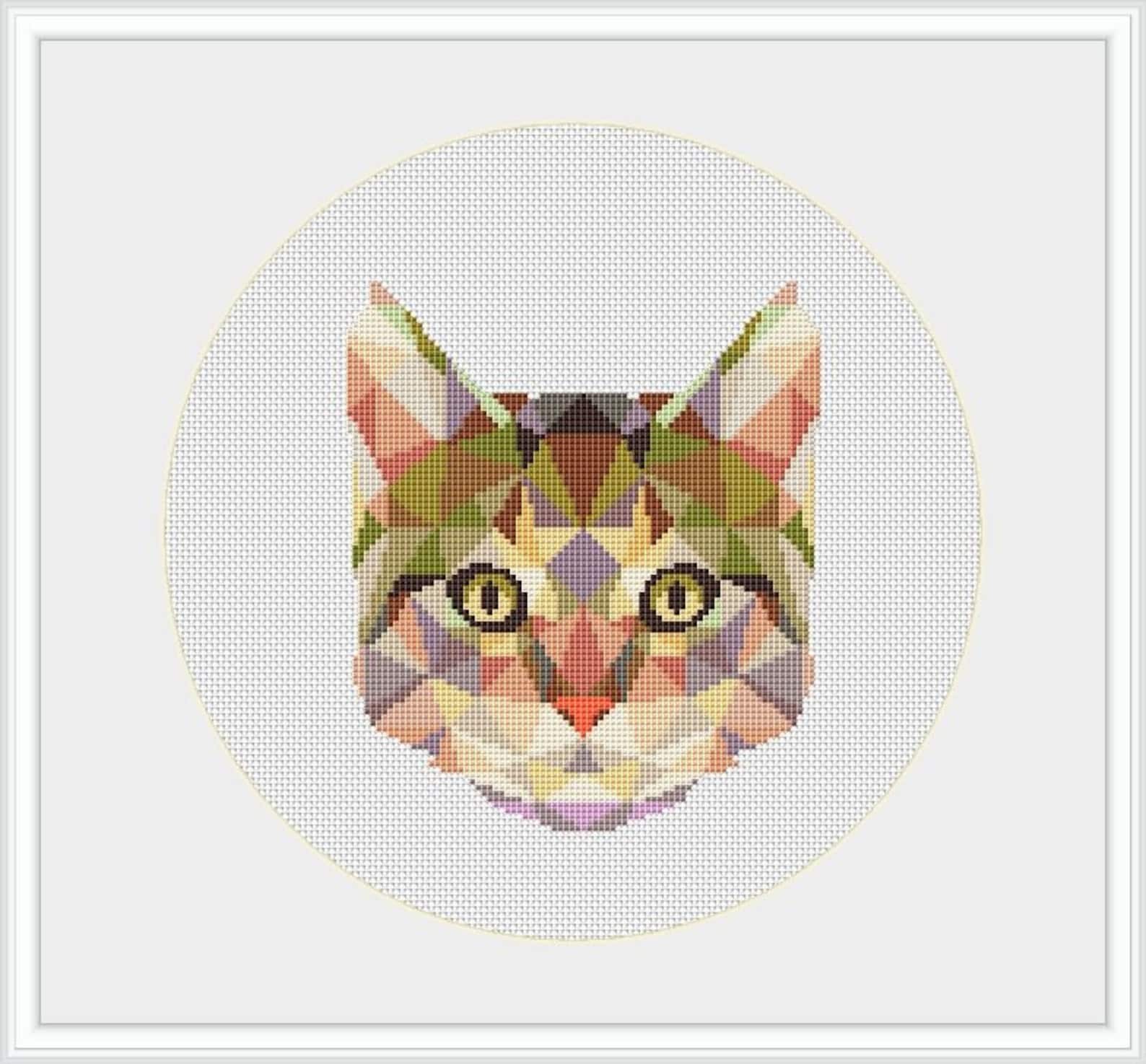 Geometric Cross Stitch Pattern, Cat Cross Stitch, Animal Cross Stitch ...