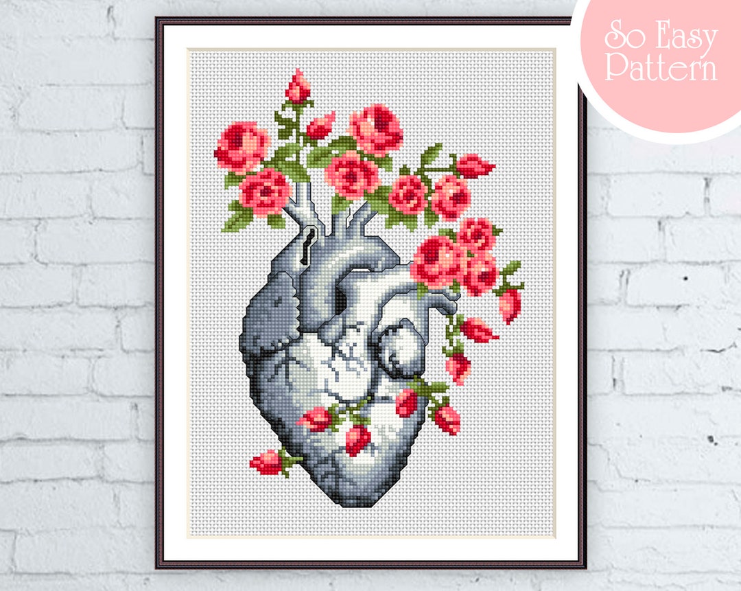 Anatomical Heart Cross Stitch Pattern, Cross Stitch Pattern Pdf ...