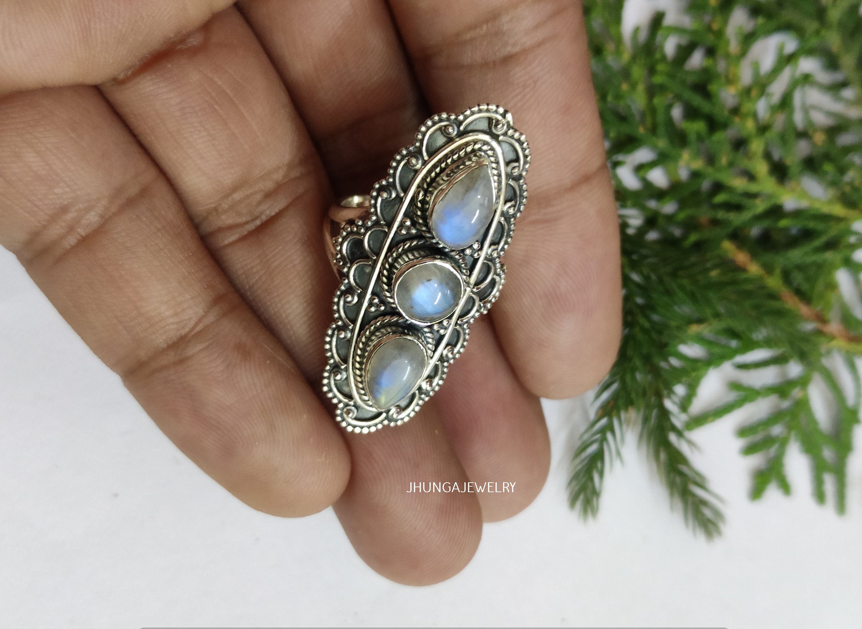 Buy Moonstone Ring, Long Ring, Silver Rings, Fligree Ring,promise Ring ...