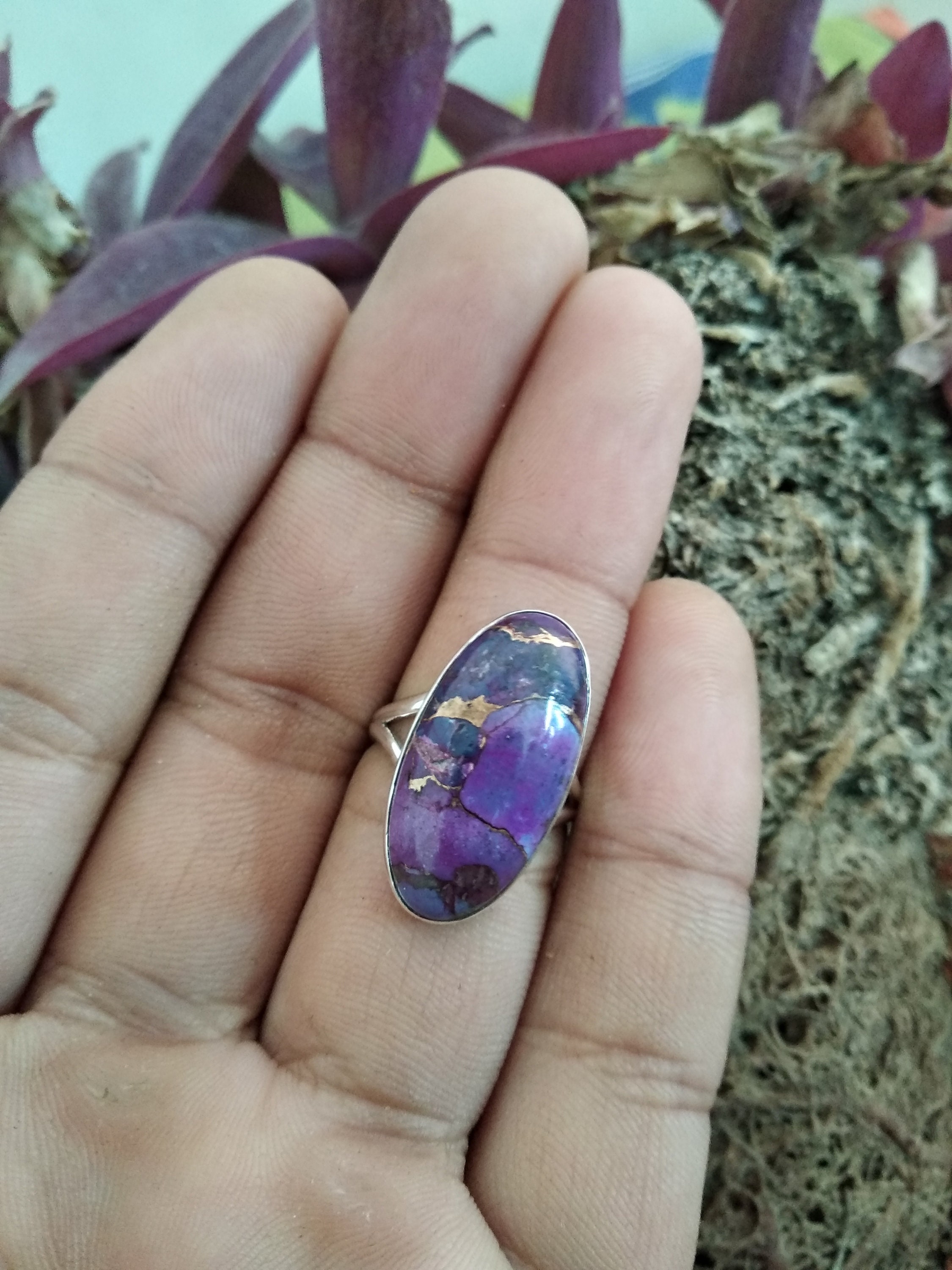 Purple Turquoise Ring Sterling Silver Ring Oval Stone Ring | Etsy