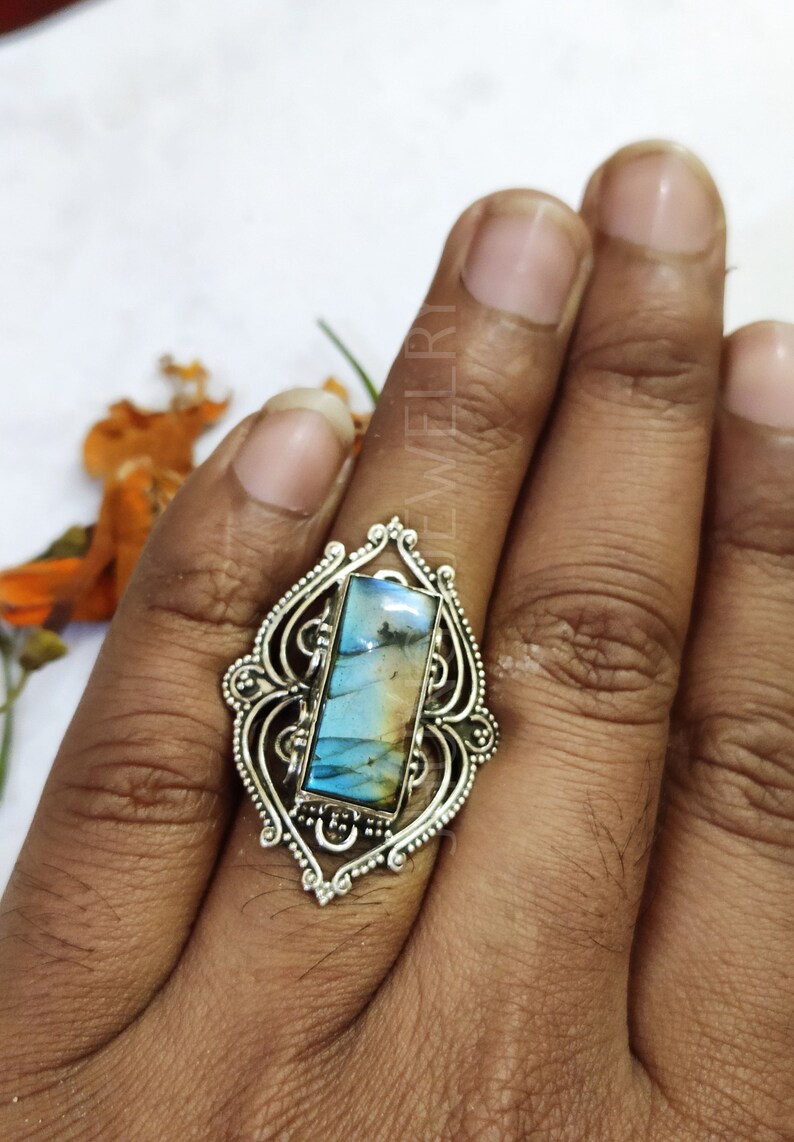 Labradorite Ring, Handmade Silver Ring, Multi Fire Labradorite, Boho ...