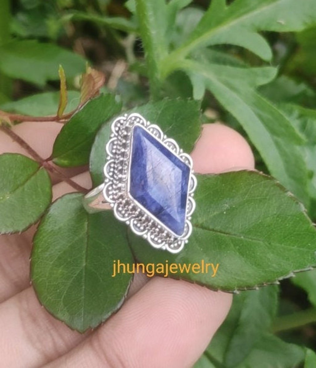 Buy Sapphire Ring, 925 Silver Boho Chic Ring Party Wear Ring Blue Stone ...