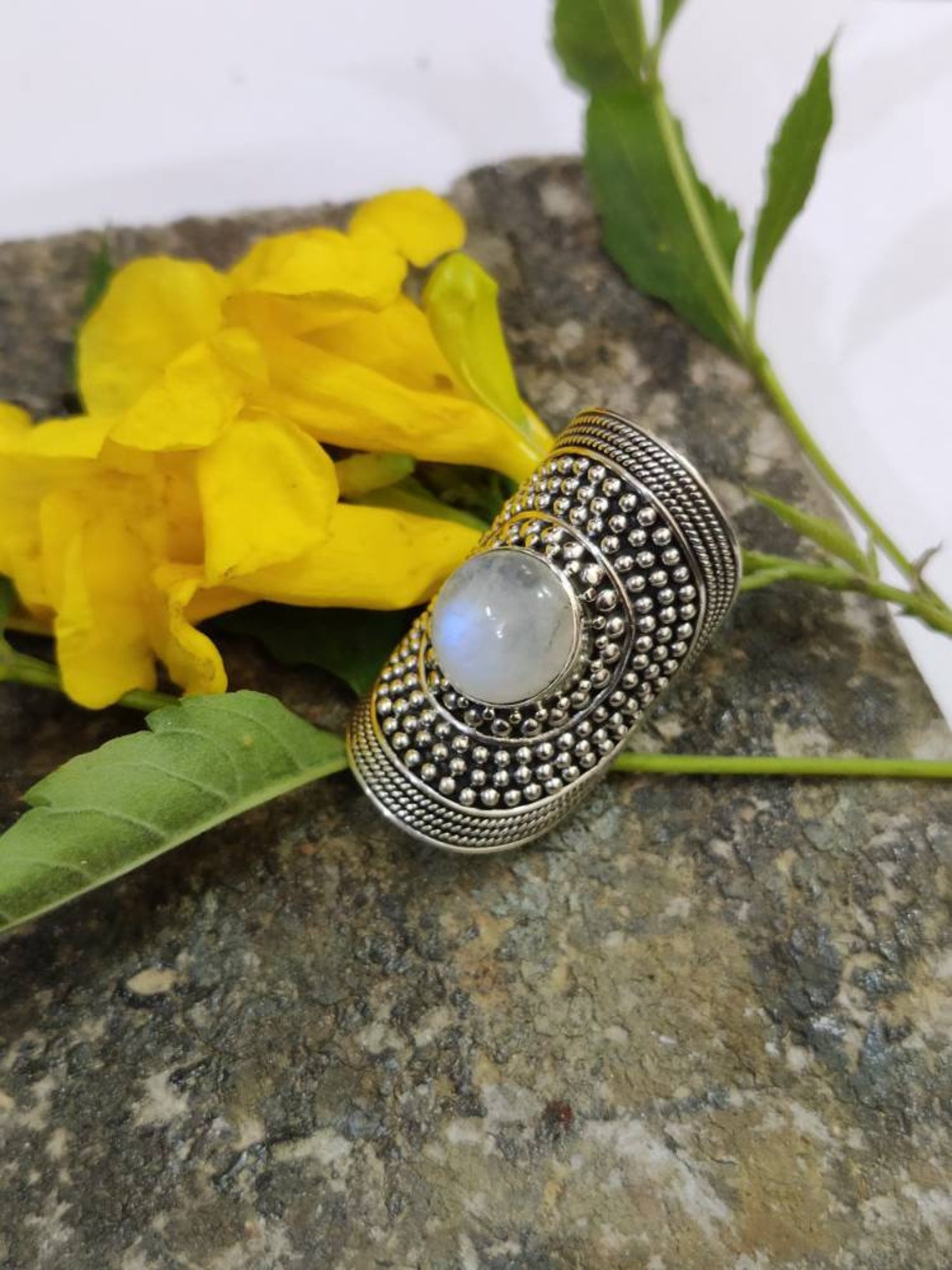 Moonstone Ring Sterling Silver Designer Ring Artisan Boho | Etsy