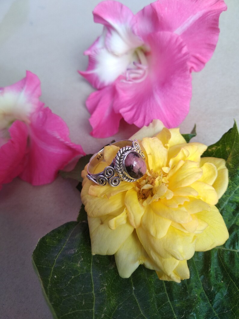Rhodonite Ring, Sterling Silver Ring, Bohemian Ring, Statement Ring ...