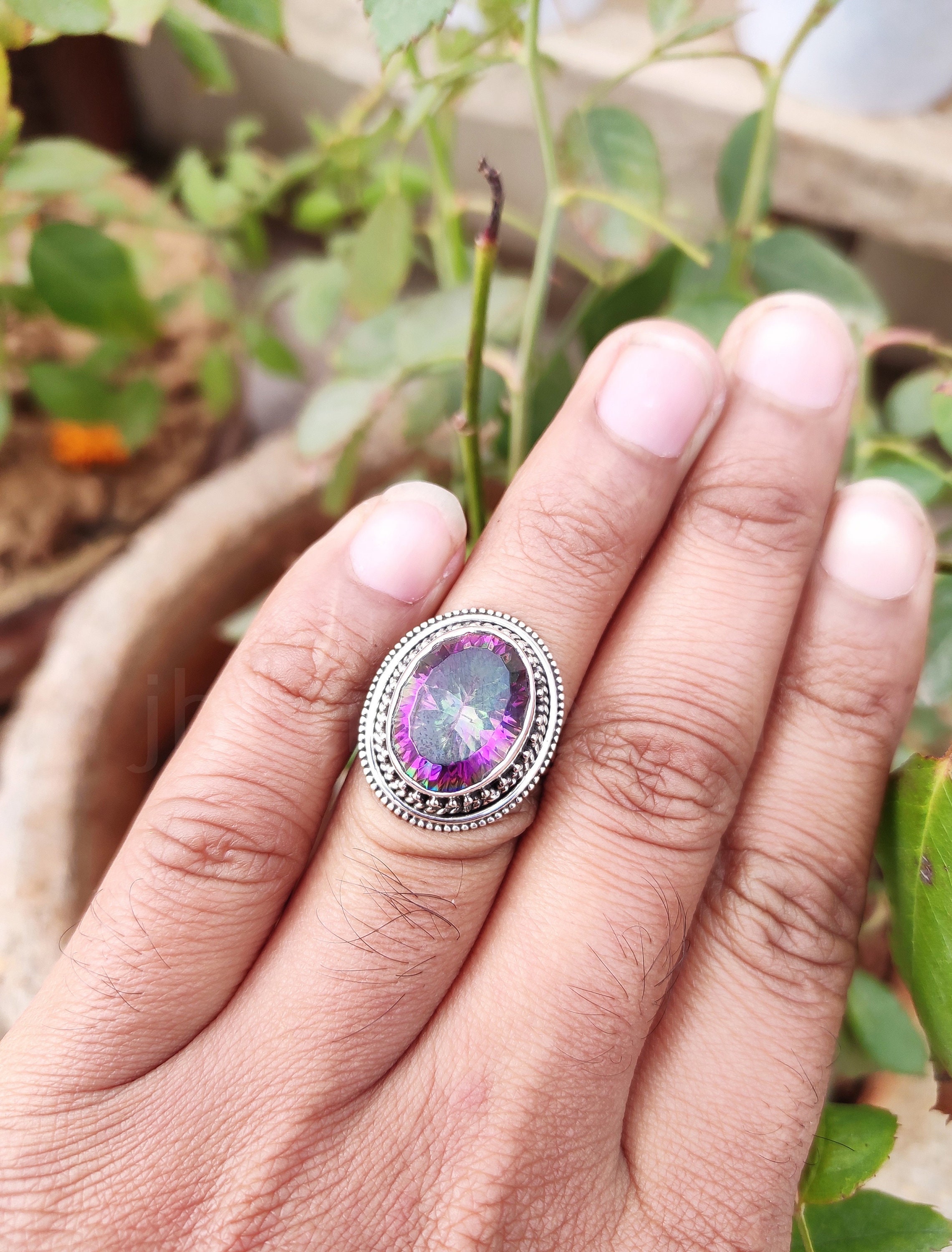 Mystic Topaz Ring Sterling Silver Ring Rainbow Topaz Promise | Etsy