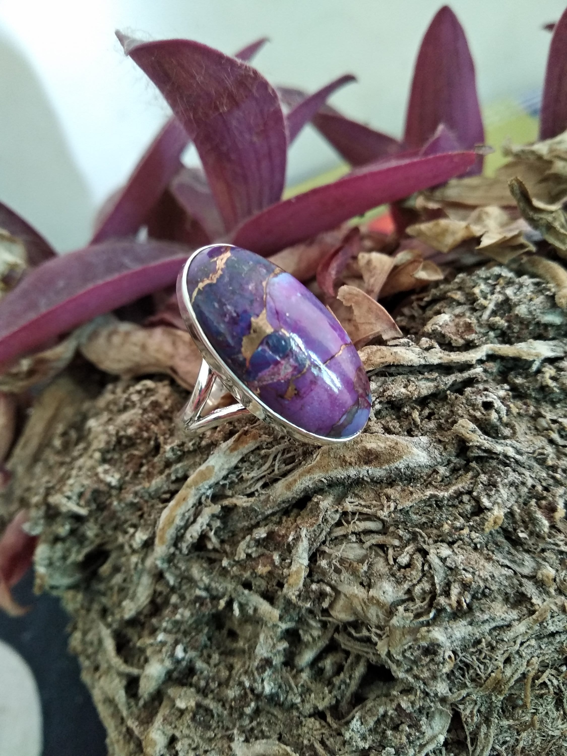 Purple Turquoise Ring Sterling Silver Ring Oval Stone Ring | Etsy