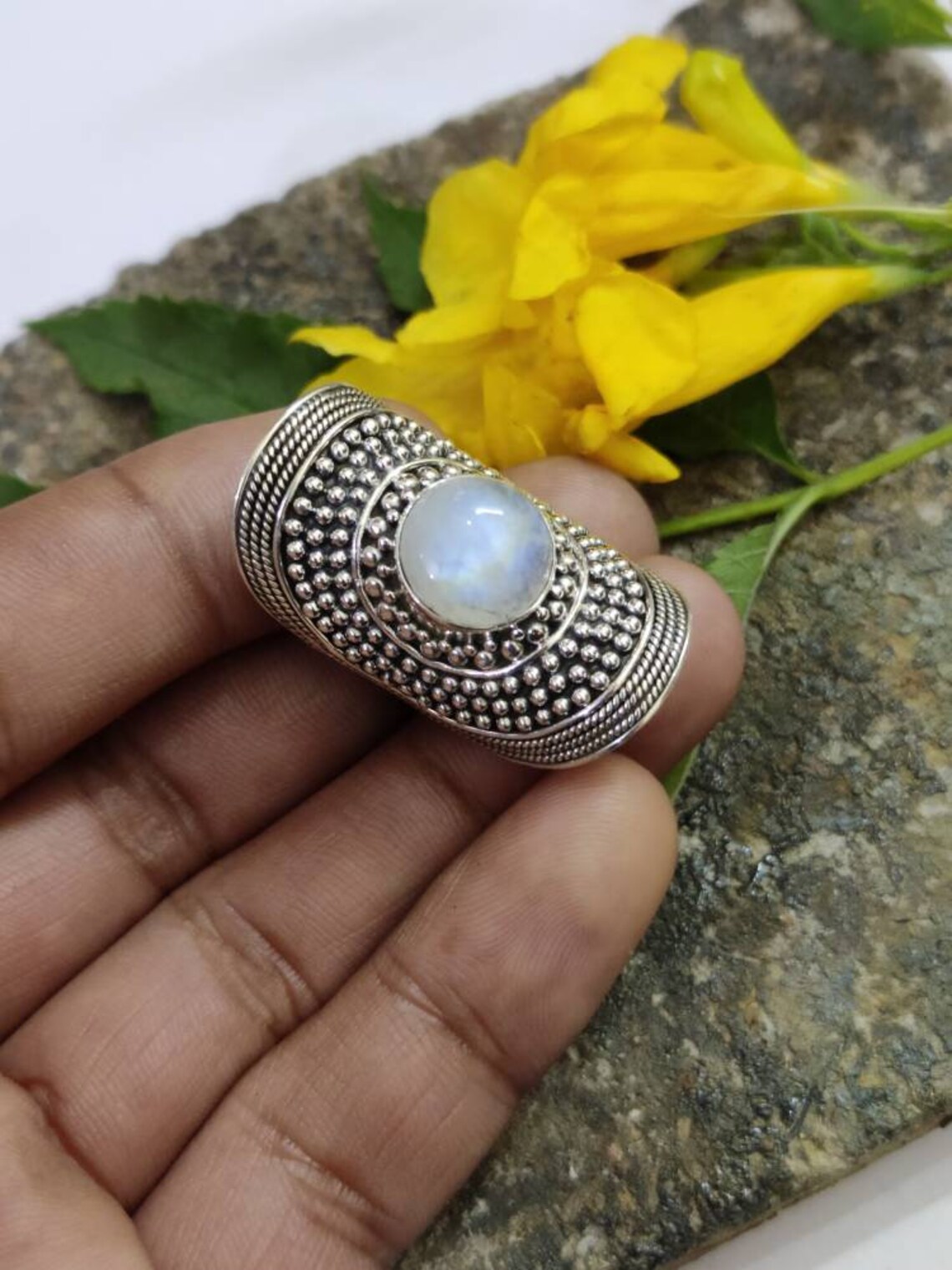 Moonstone Ring Sterling Silver Designer Ring Artisan Boho | Etsy