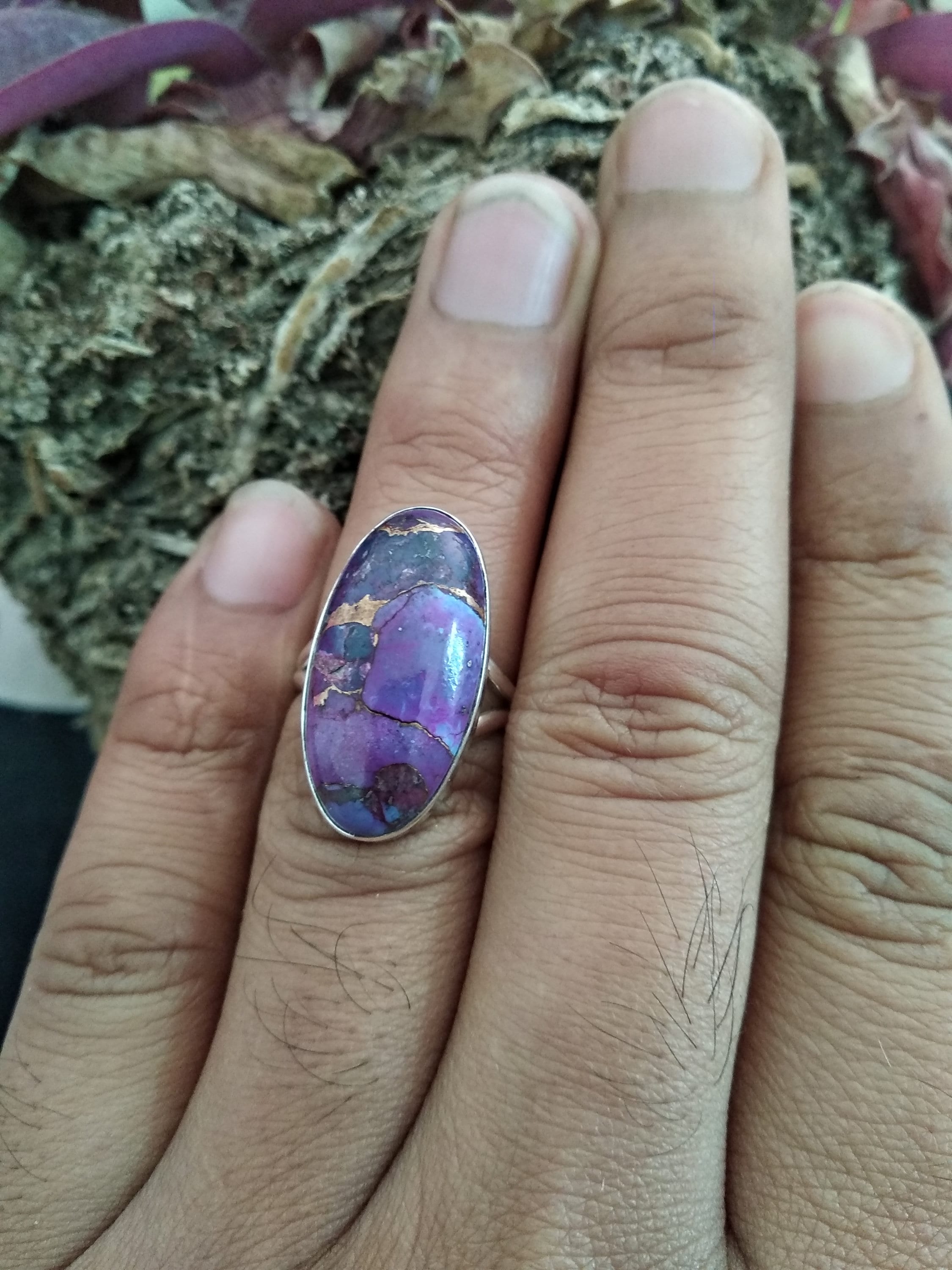 Purple Turquoise Ring Sterling Silver Ring Oval Stone Ring | Etsy
