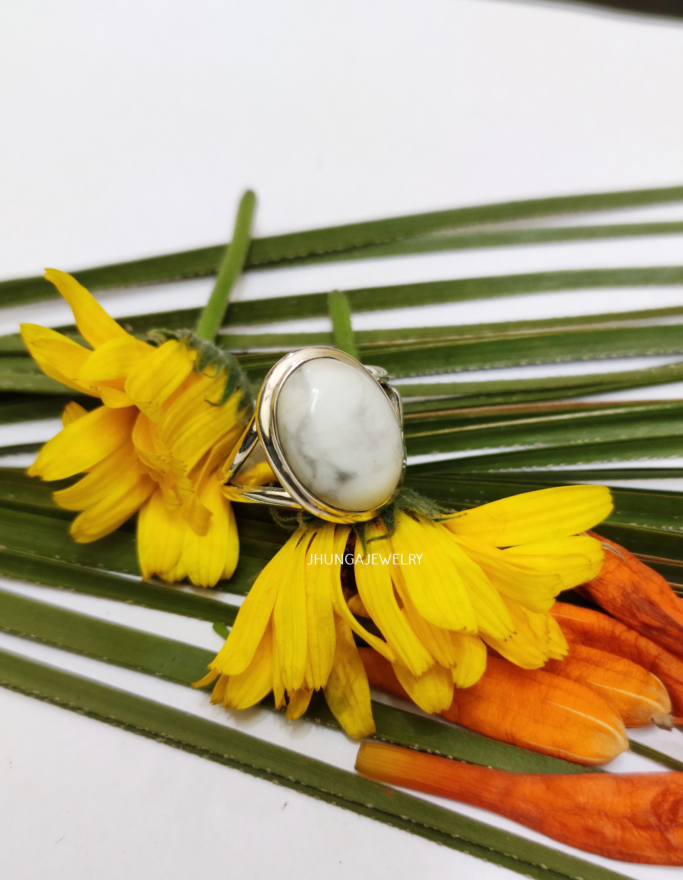 White Howlite Ring Sterling Silver Marble Ring Buffalo - Etsy India