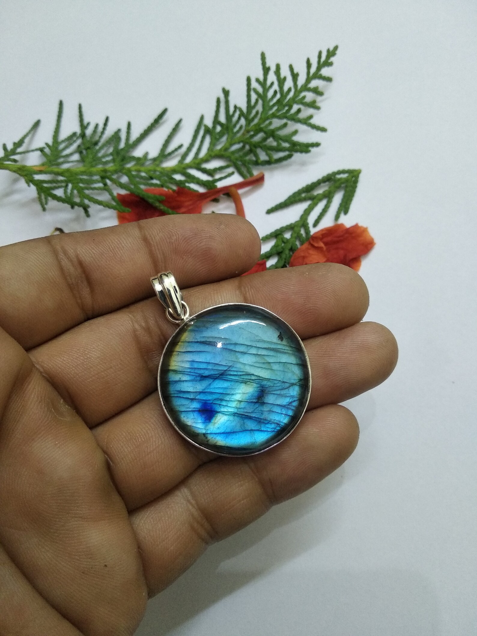 Labradorite Pendant Sterling Silver Pendant Blue Flash - Etsy