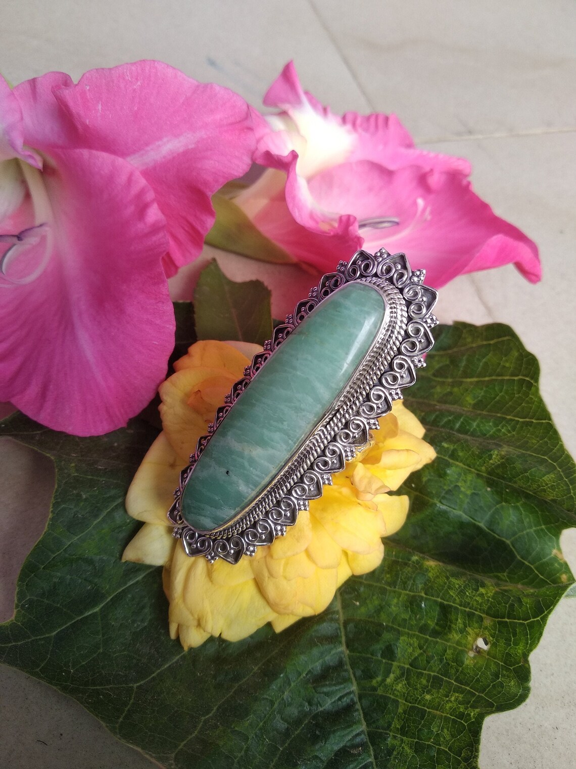 Amazonite Ring Sterling Silver Long Stone Ring Statement Ring - Etsy India