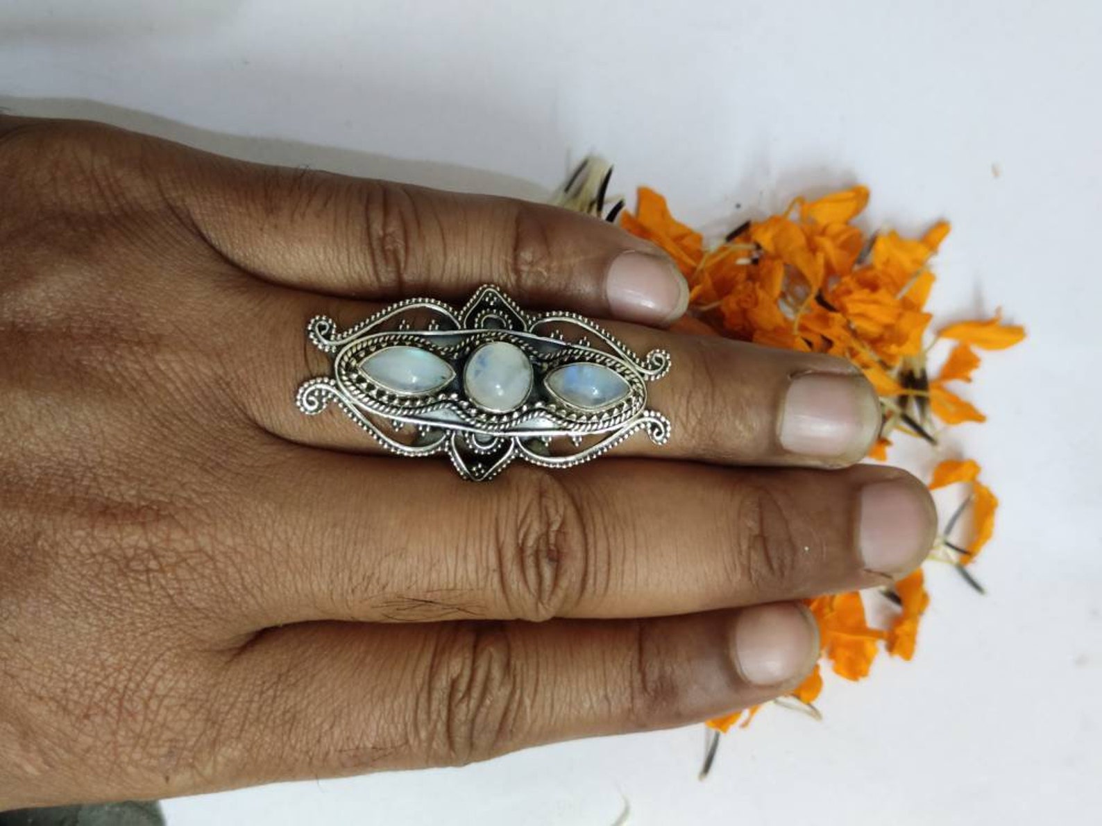 Moonstone Ring, Long Ring, Silver Rings, Fligree Ring,promise Ring ...