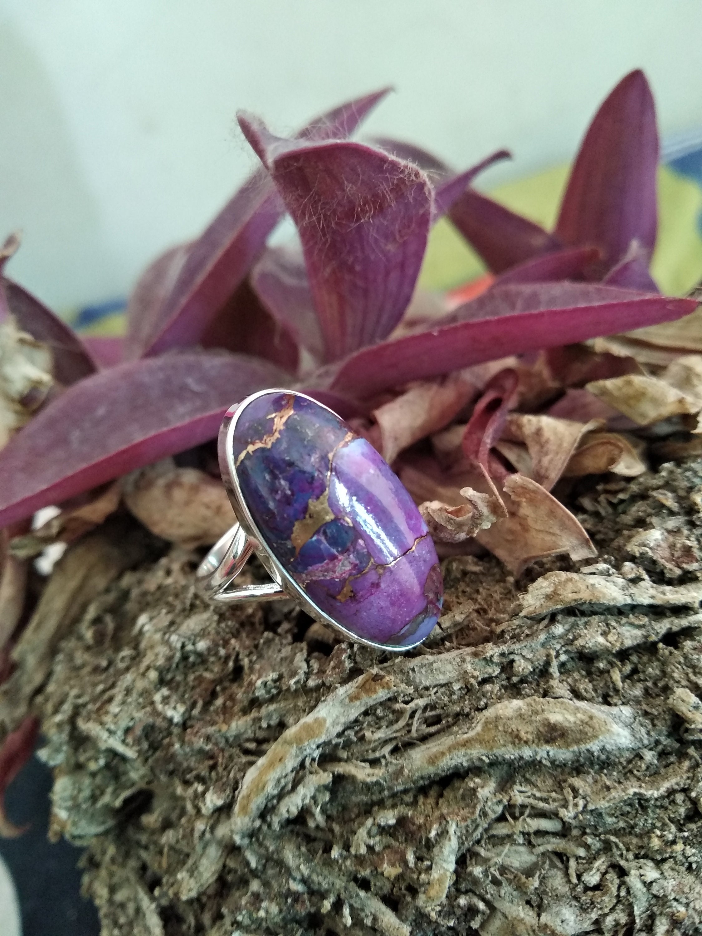 Purple Turquoise Ring Sterling Silver Ring Oval Stone Ring | Etsy