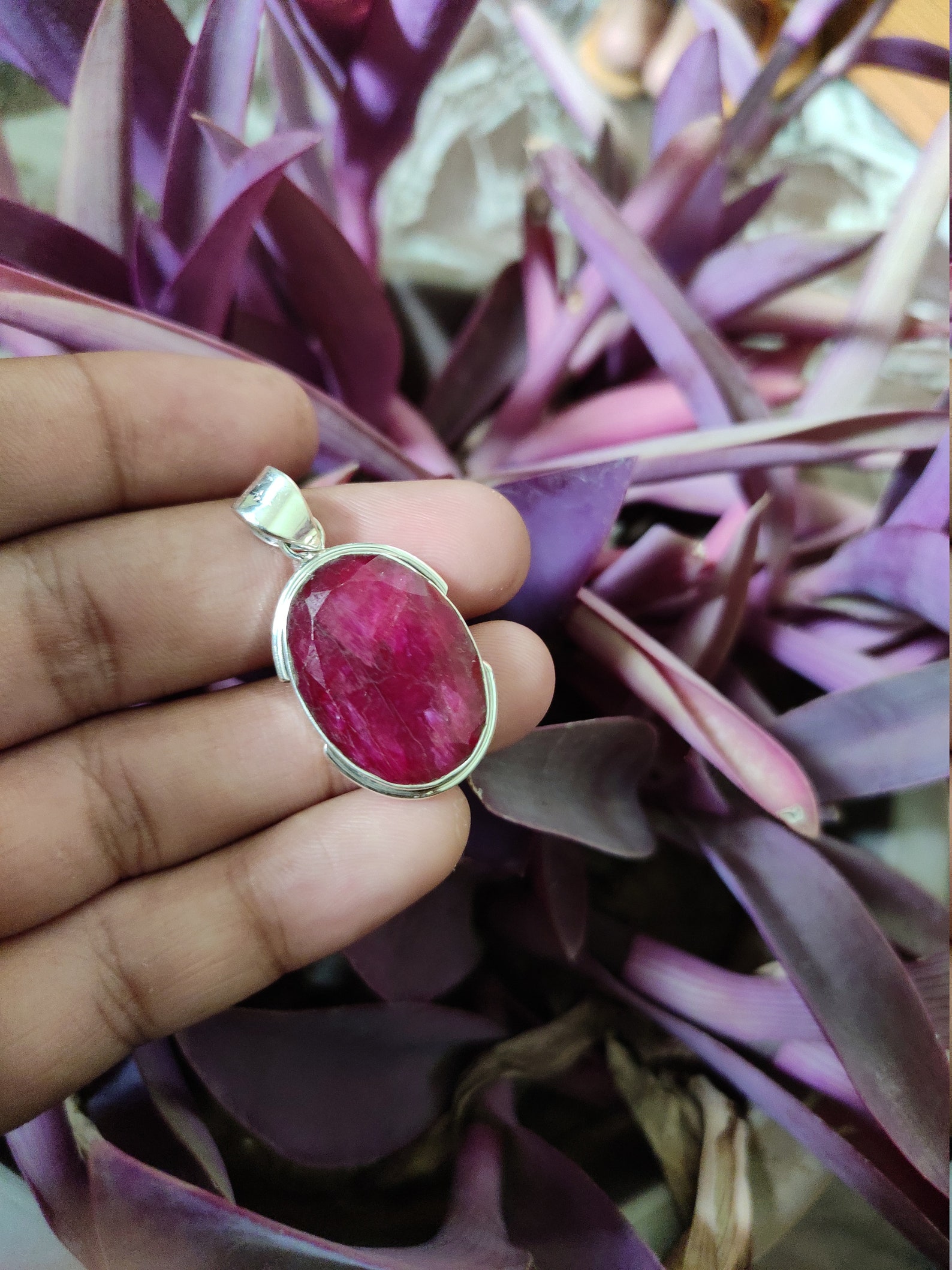 Buy Ruby Pendant Sterling Silver Pendant Statement Pendant July Online ...