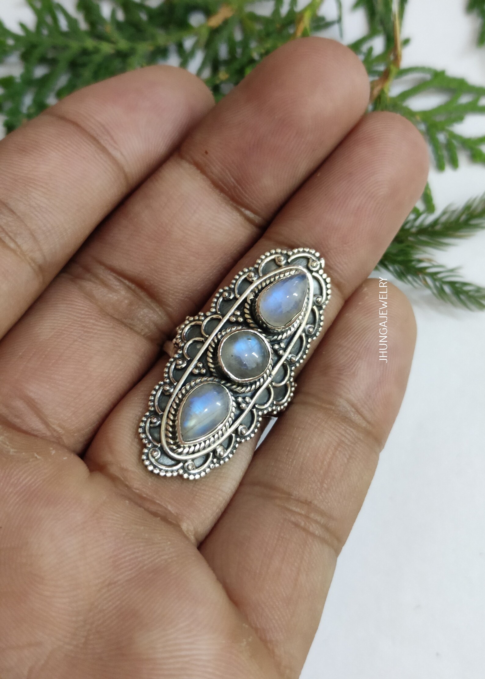 Buy Moonstone Ring, Long Ring, Silver Rings, Fligree Ring,promise Ring ...