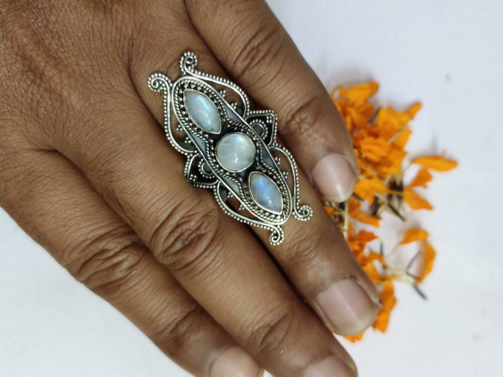 Moonstone Ring Long Ring Silver Rings Fligree Ringpromise - Etsy