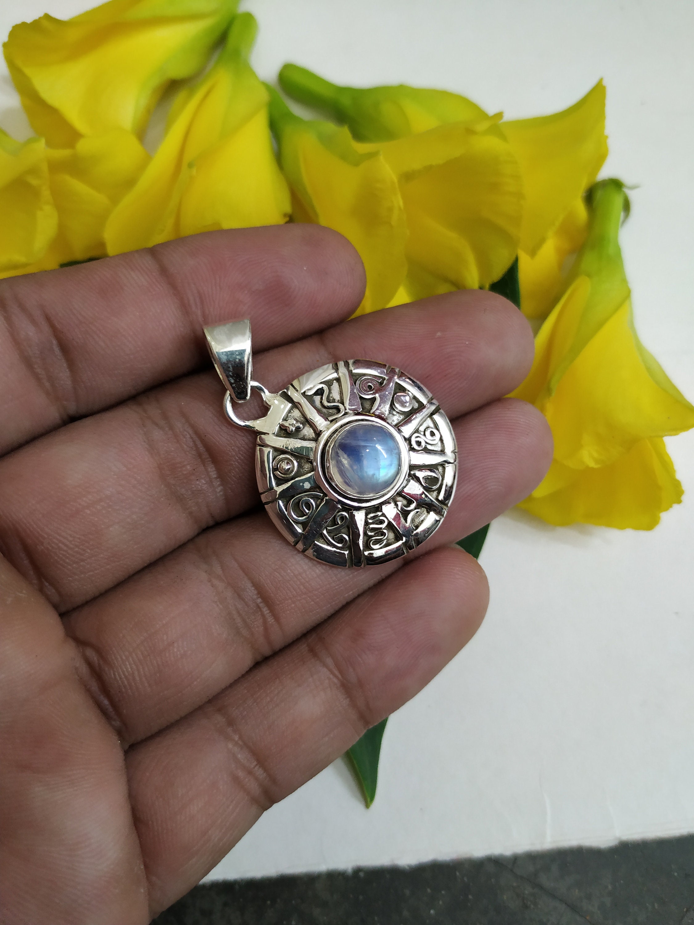 Moonstone Pendant Sterling Silver Vintage Pendant Boho | Etsy