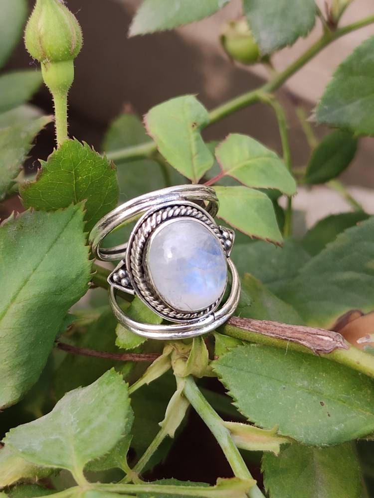 Natural Moonstone Ring Sterling Silver Ring Healing Ring Blue | Etsy