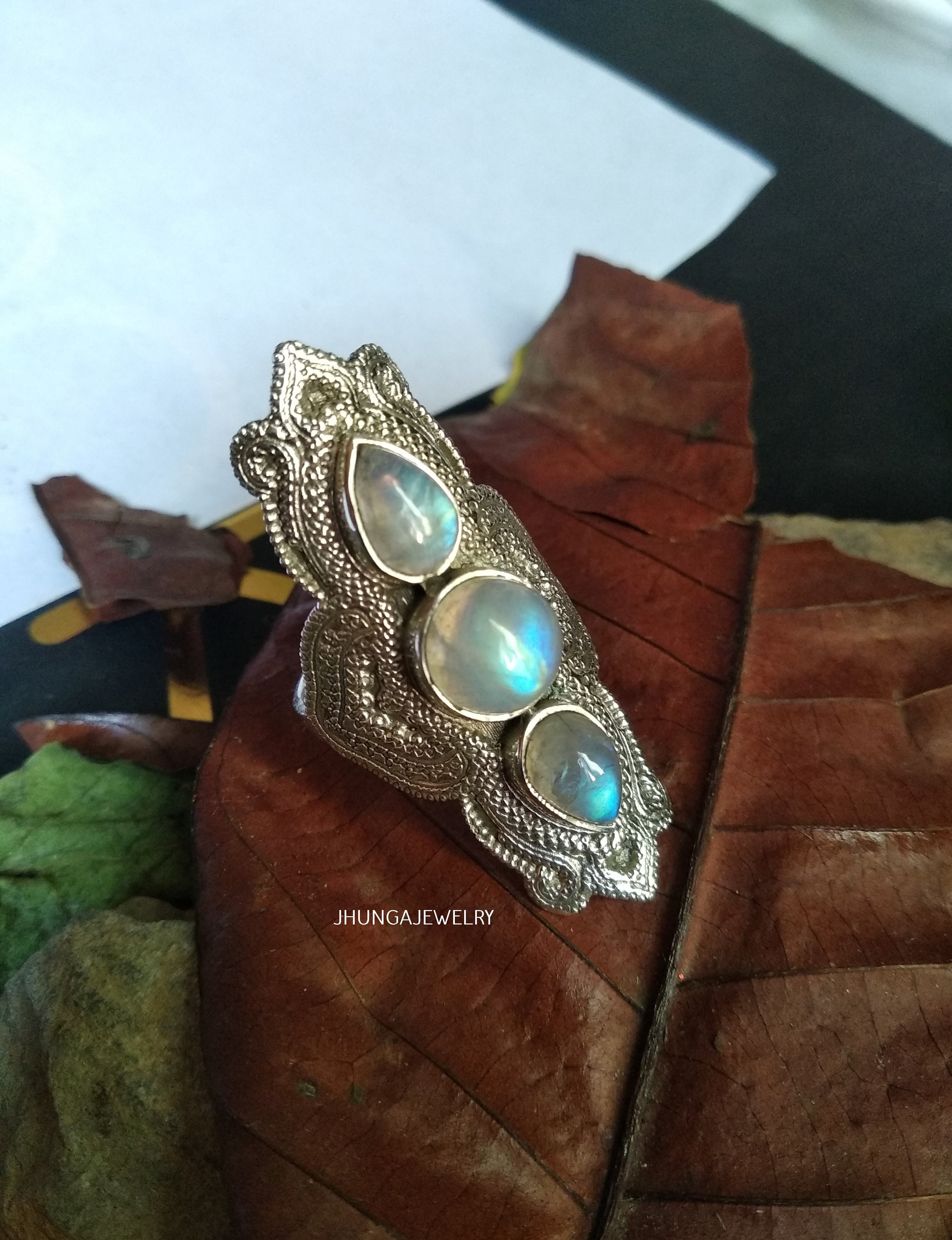 Moonstone Ring, Long Ring, Silver Rings, Full Finger Ring, Promise Ring ...