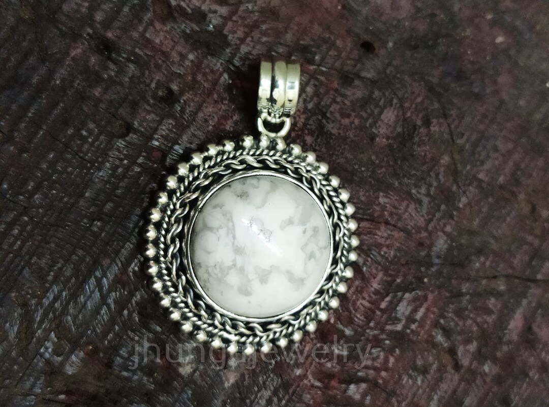 Buy White Howlite Pendant 925 Silver One of Kind Pendant Statement ...