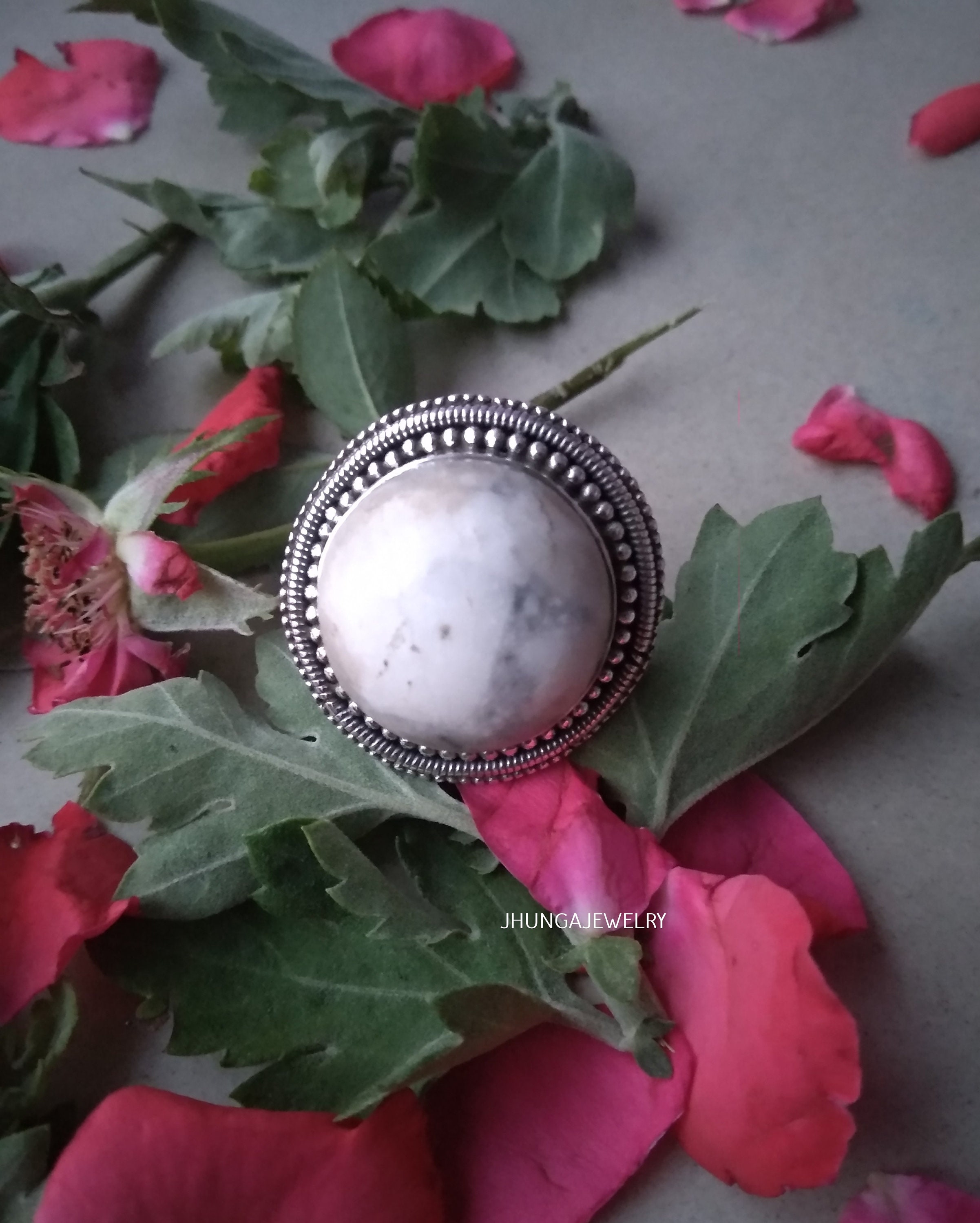 White Howlite Ring Sterling Silver Marble Ring Buffalo | Etsy