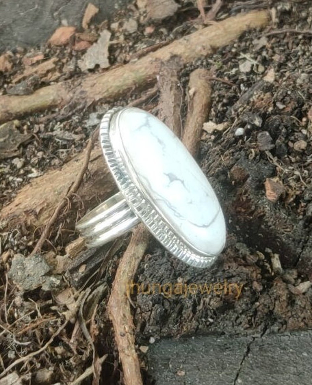 Buy White Howlite Ring, Statement Ring,oval Ring, Boho Ring, Gift for ...