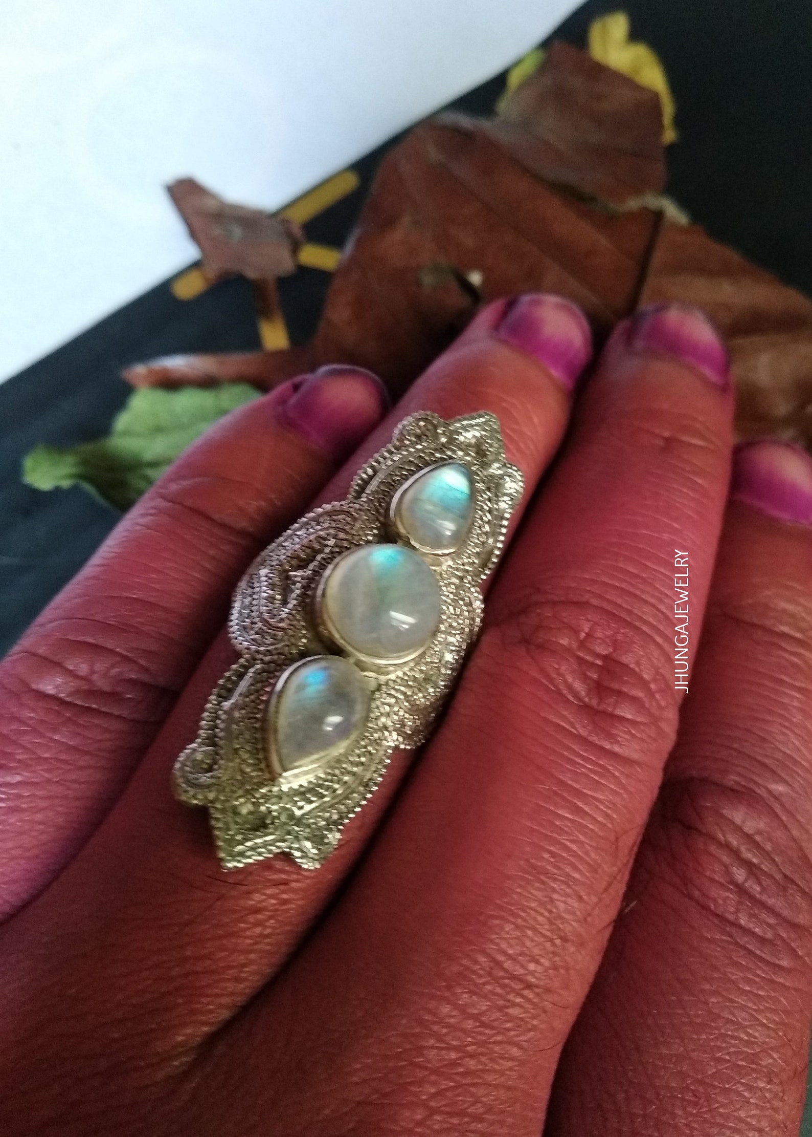 Moonstone Ring Long Ring Silver Rings Full Finger Ring | Etsy