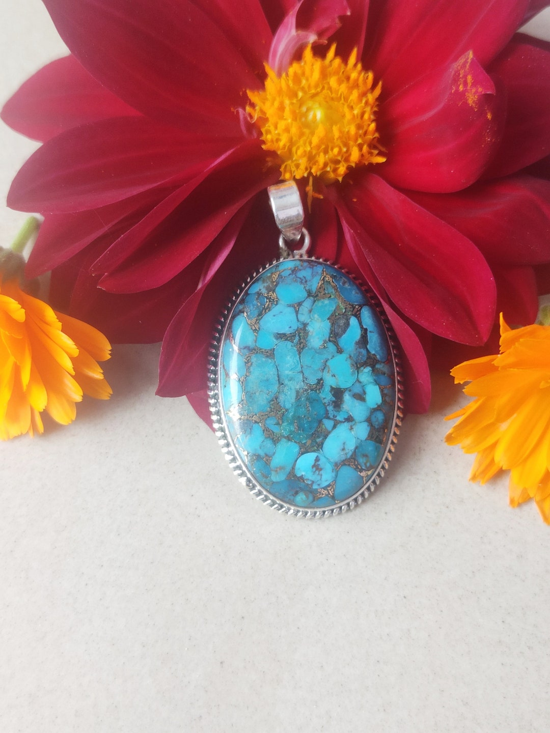 Buy Blue Copper Turquoise Pendant 925 Silver Pendant Designer Pendant ...