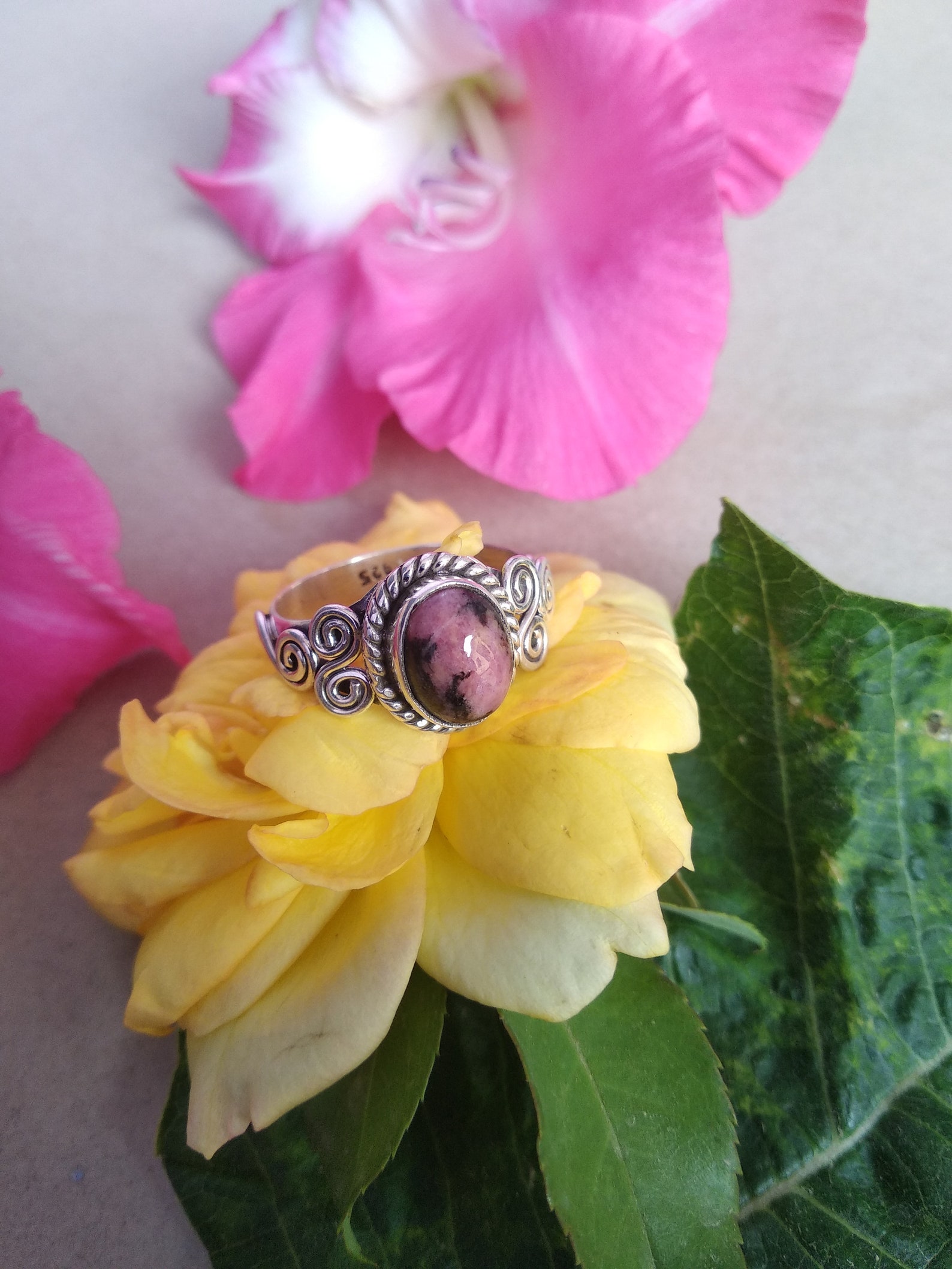 Rhodonite Ring, Sterling Silver Ring, Bohemian Ring, Statement Ring ...