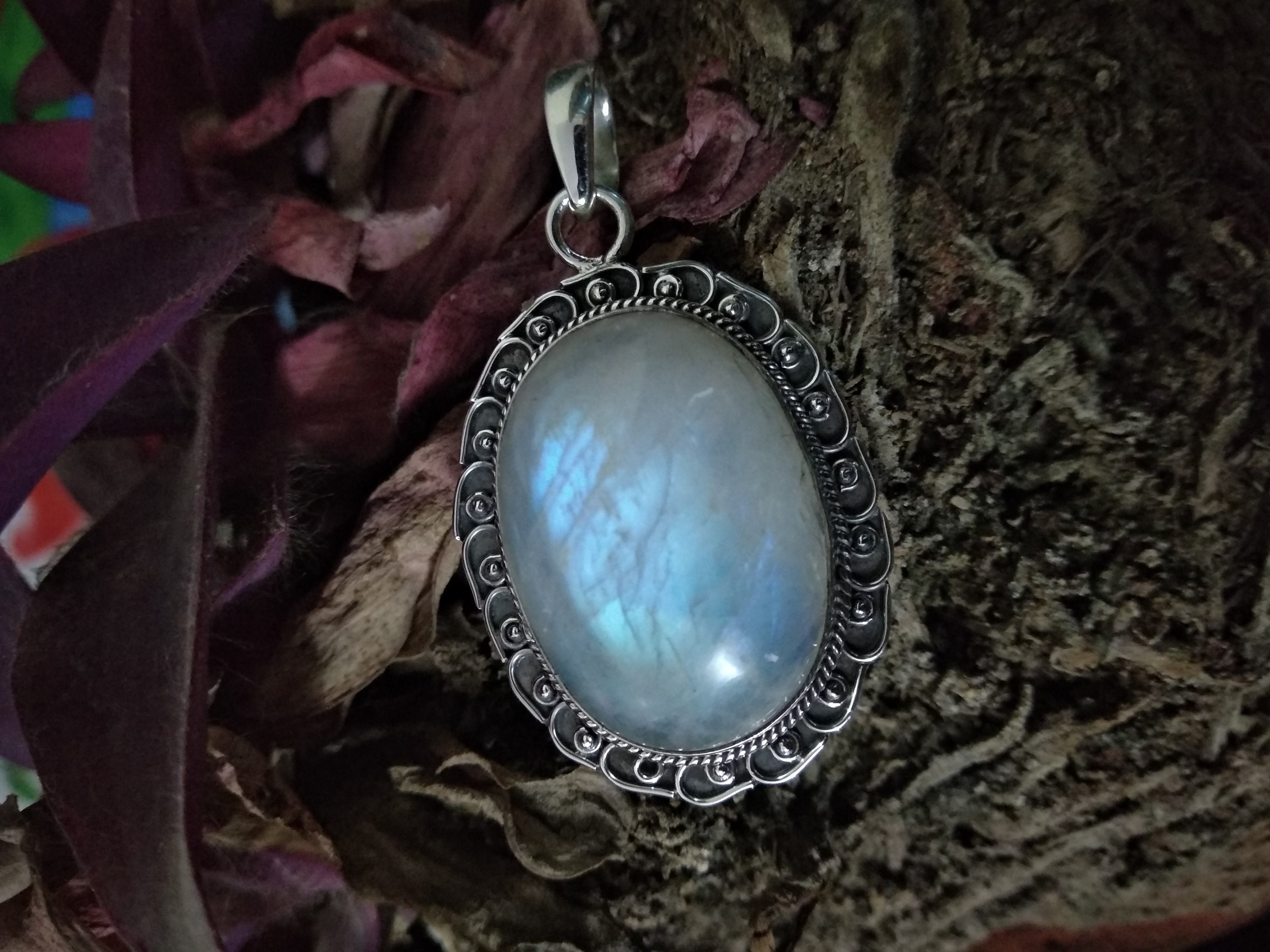 Rainbow Moonstone Pendant Sterling Silver Pendant Statement | Etsy