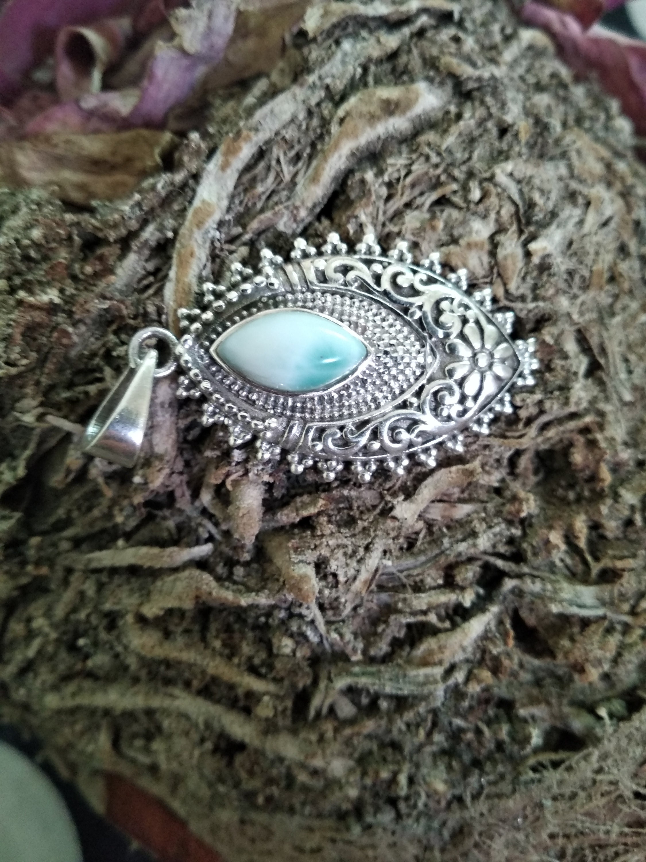 Genuine Larimar Pendant Sterling Silver March Birthday Antique | Etsy