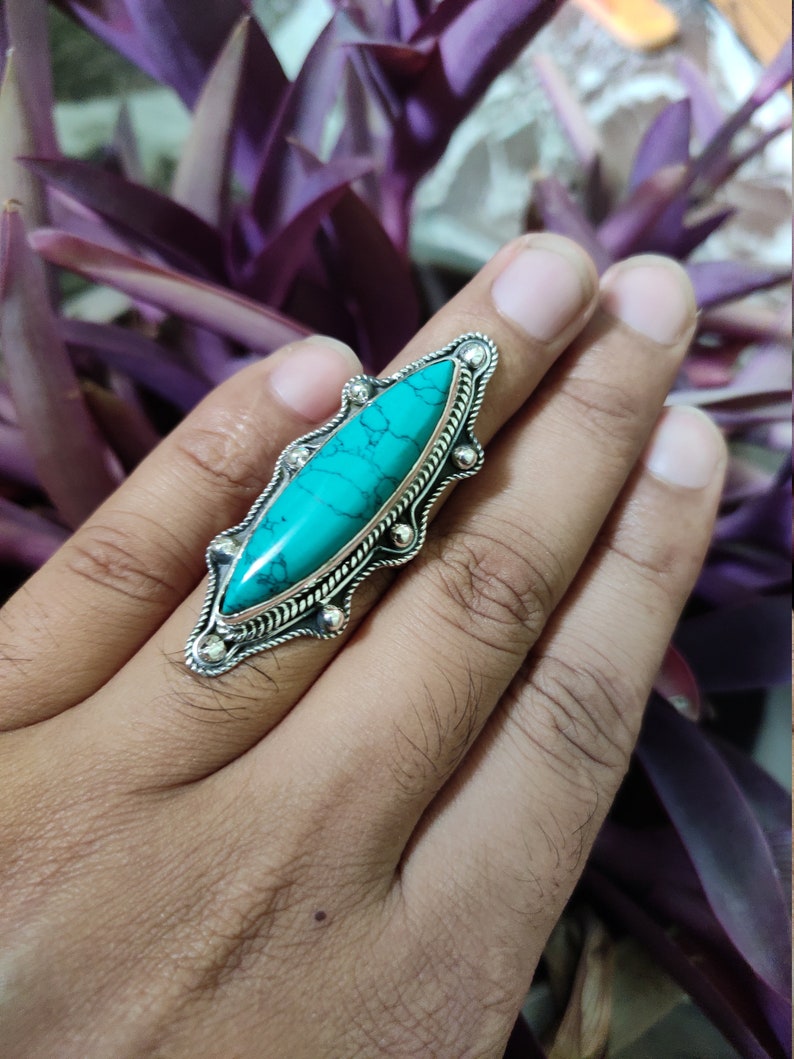 Turquoise Ring Sterling Silver Ring Long Ring Designer - Etsy India