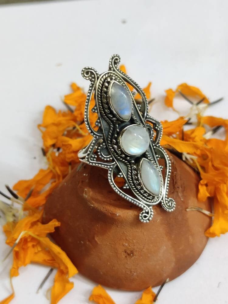 Moonstone Ring, Long Ring, Silver Rings, Fligree Ring,promise Ring ...