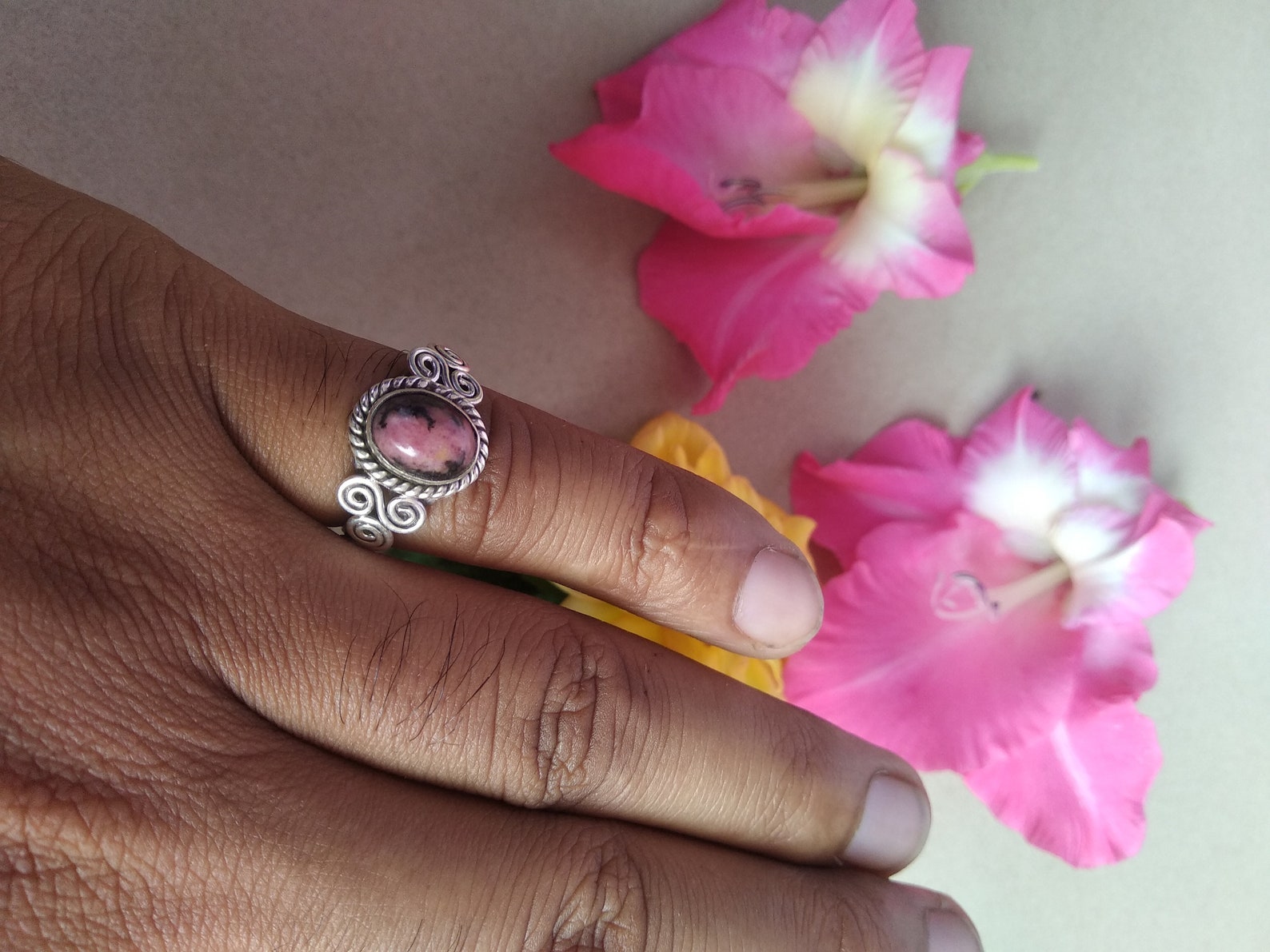 Rhodonite Ring, Sterling Silver Ring, Bohemian Ring, Statement Ring ...