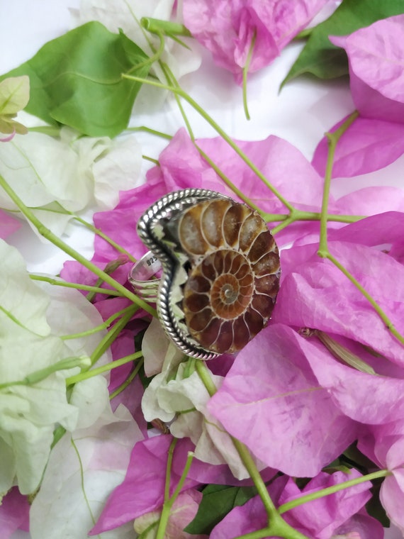 Ammonite Ring Sterling Silver Ring Ammonite Fossil Ring | Etsy