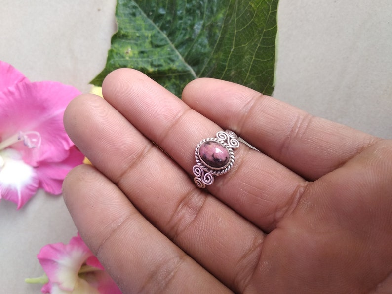 Rhodonite Ring, Sterling Silver Ring, Bohemian Ring, Statement Ring ...