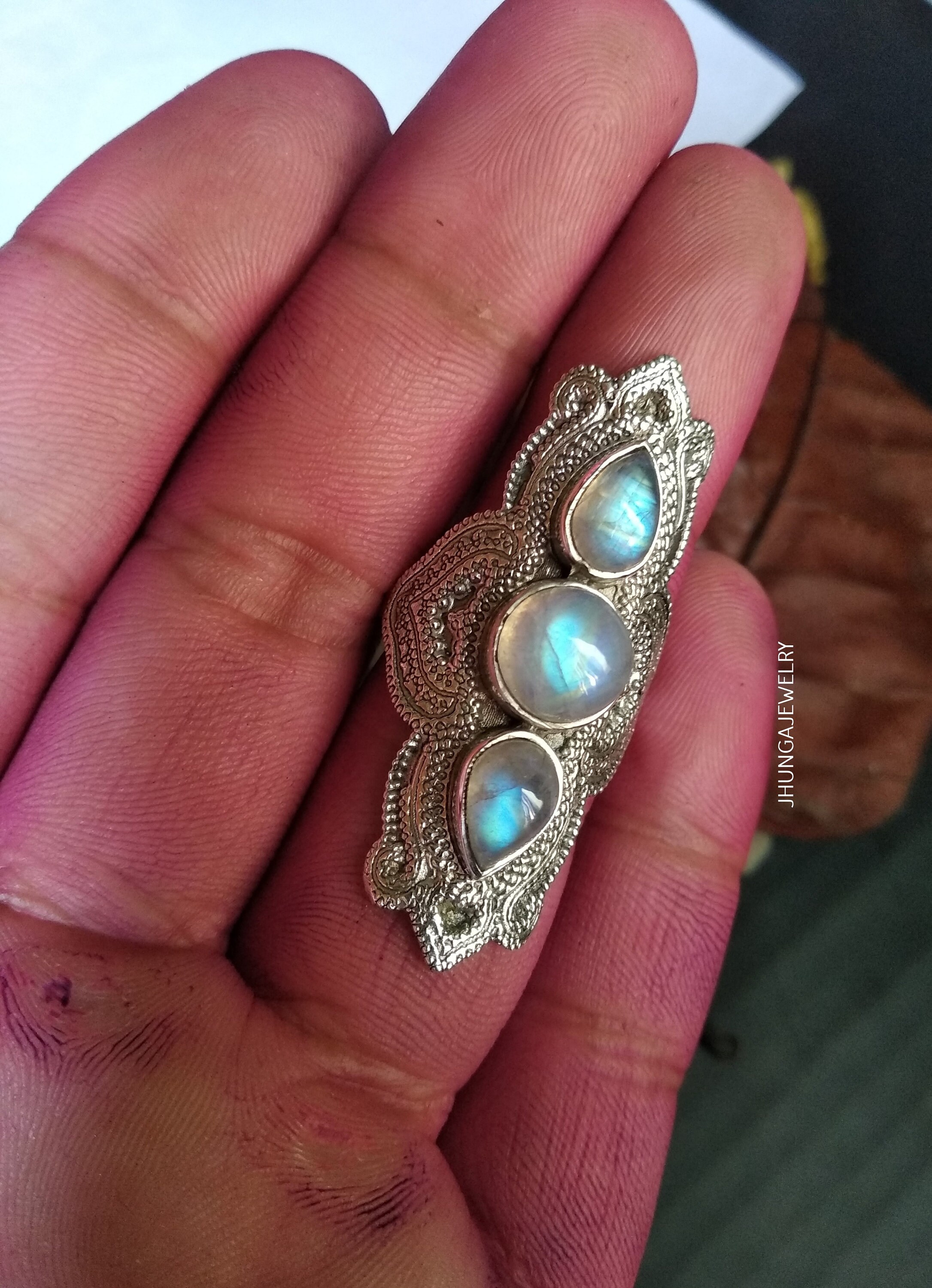 Moonstone Ring, Long Ring, Silver Rings, Full Finger Ring, Promise Ring ...