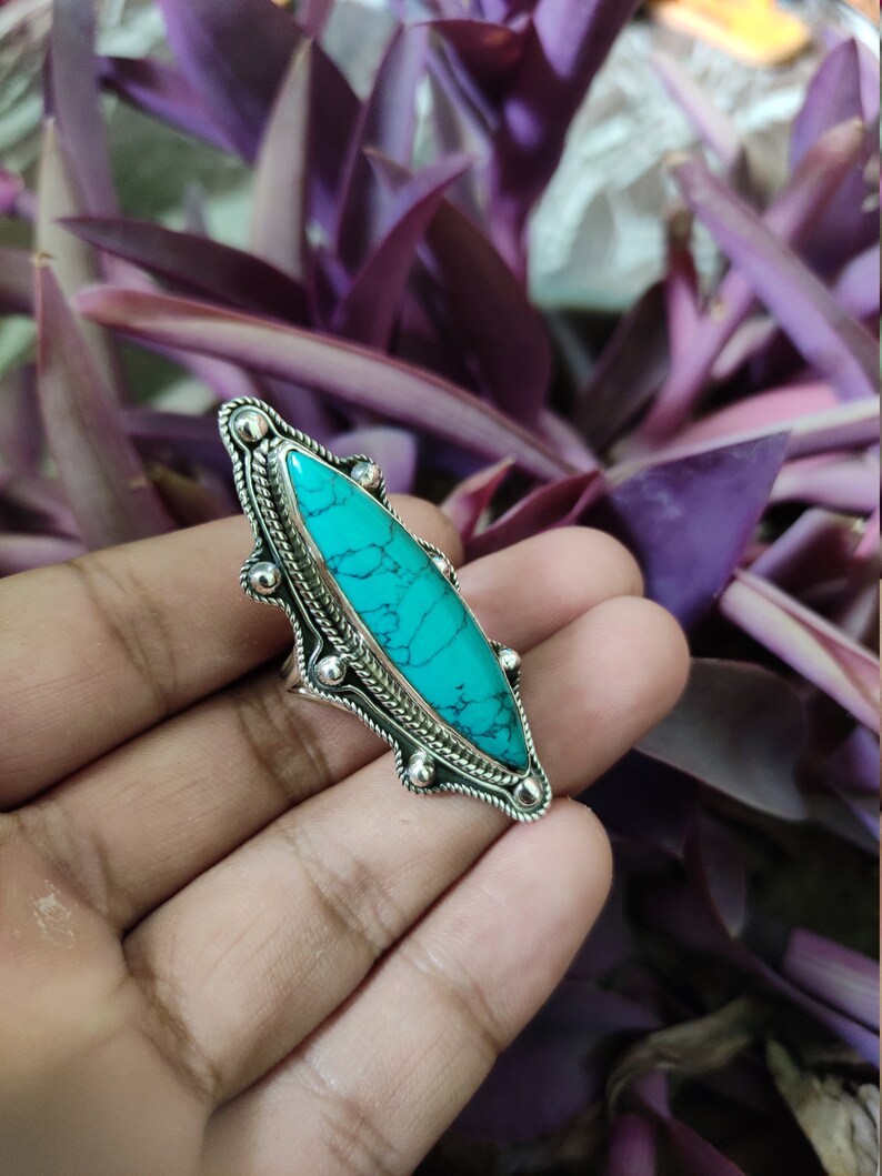 Turquoise Ring Sterling Silver Ring Long Ring Designer - Etsy India