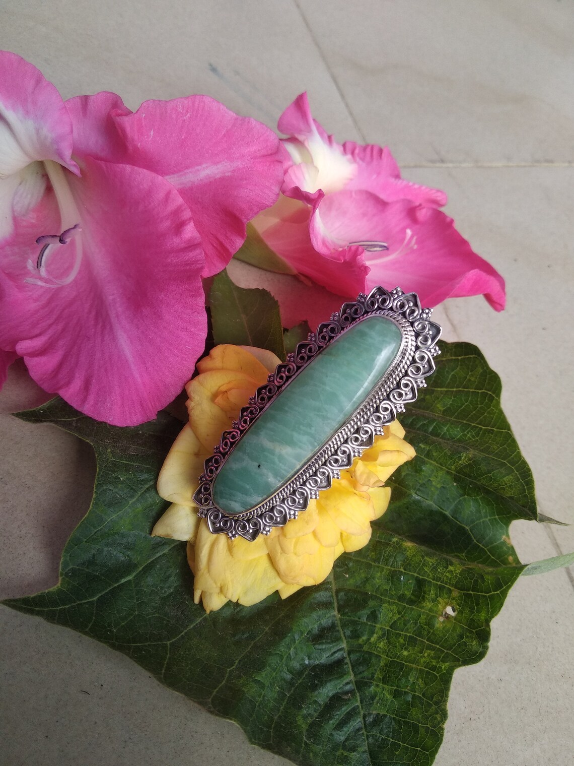 Amazonite Ring Sterling Silver Long Stone Ring Statement Ring - Etsy India